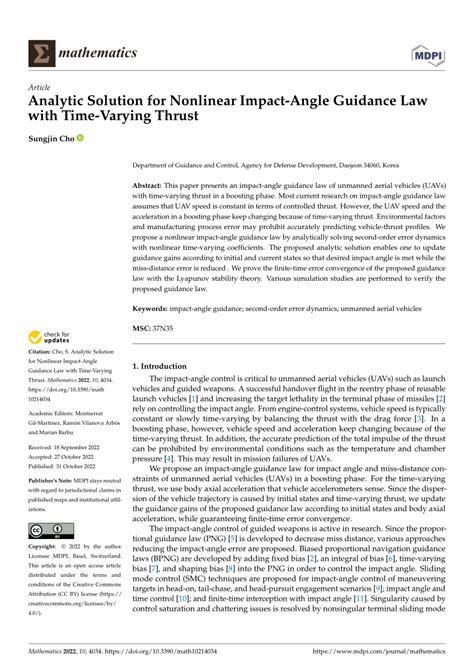 Pdf Analytic Solution For Nonlinear Impact Angle Guidance Law With