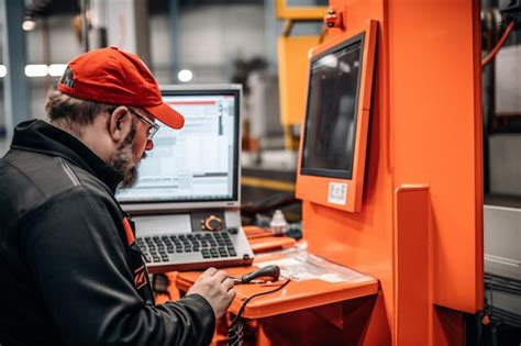 Premium AI Image Cnc Machine Operator Checking Dimension Of Finished Product