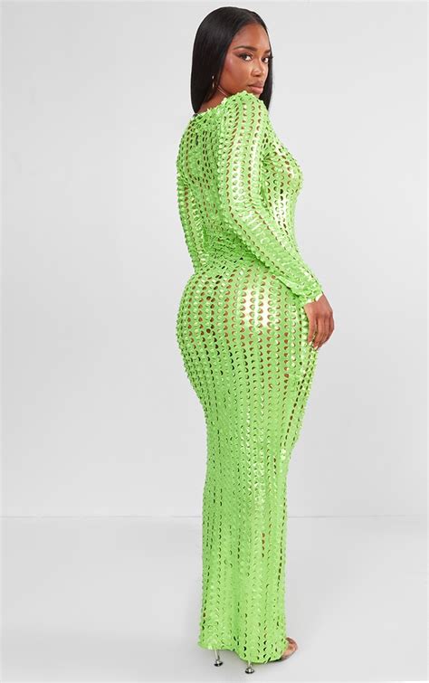 Shape Neon Green Textured Long Sleeve Maxi Dress Shape