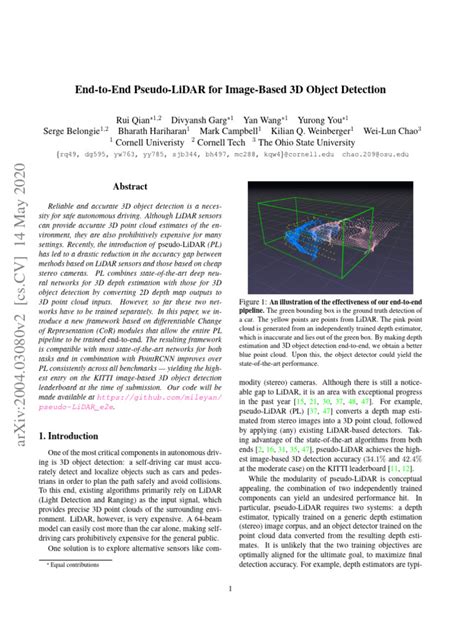 End To End Pseudo Lidar For Image Based 3d Object Detection Pdf Lidar