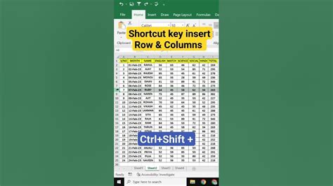 💯shortcut Key For Insert Row And Columns In Excel Shorts Youtube