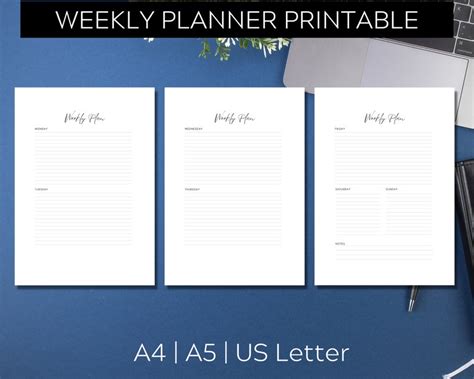 Weekly Planner Printable A4 A5 Us Letter Pdf Etsy