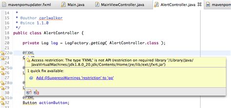 Bekwam Blog Access Restriction In Eclipse The Type FXML Is Not API