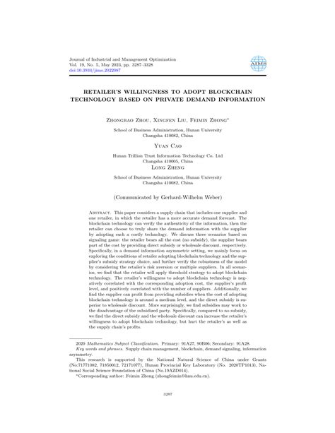 Pdf Retailers Willingness To Adopt Blockchain Technology Based On Private Demand Information