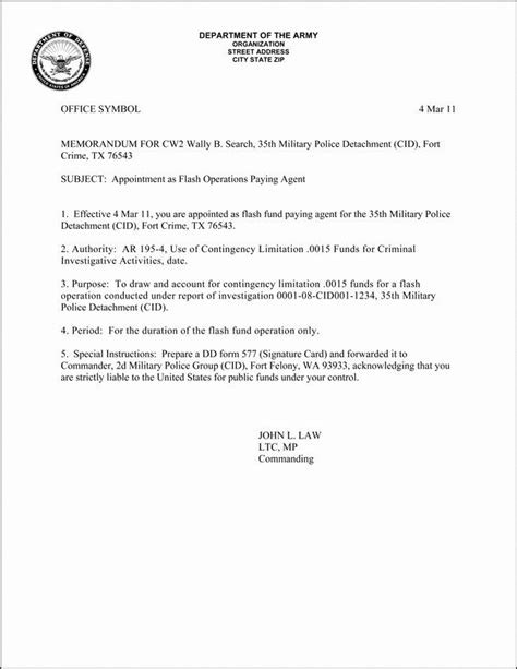 Memo For Record Format Army Financial Report