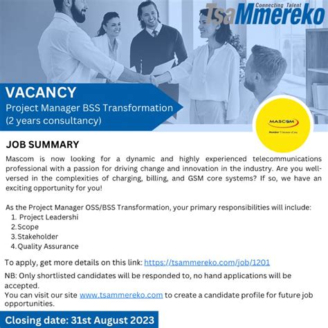 Tsa Mmereko On Linkedin Vacancy Project Manager Bss Transformation 2 Years Consultancy To…