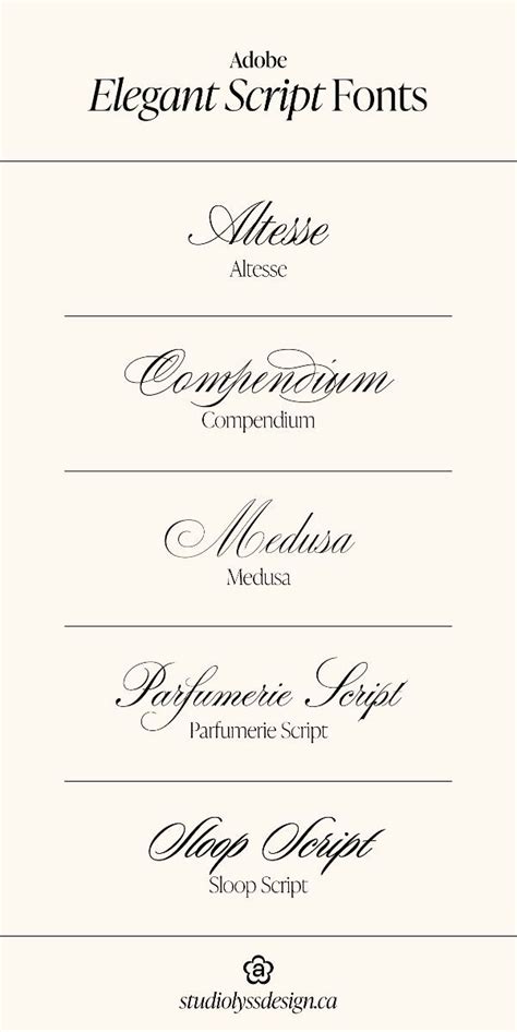 Elegant Adobe Script Fonts | studiolyssdesign.ca | Aesthetic fonts, Elegant serif fonts, Typography