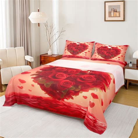 Feelyou Love Heart Rose Twin Sheet Sets For Couple Romantic Flower