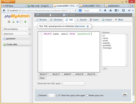 Phpmyadmin Table Sql Php Basiscursus