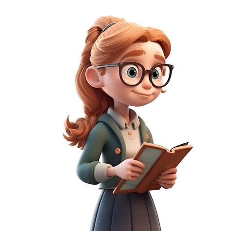 Premium Ai Image 3d Illustration Of A Cute Schoolgirl Reading A Book Isolated On White Background
