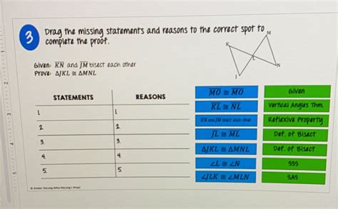 Solved Drag The Missing Statements And Reasons To The Co Complete The Proof Given Overline