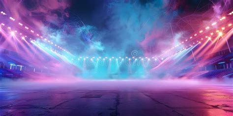 Bright Stadium Arena Colorful Lights And Smoke Background Stock