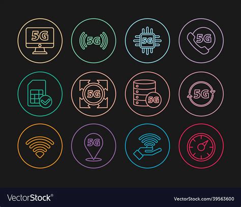 Set Line Digital Speed Meter 5g Network Royalty Free Vector
