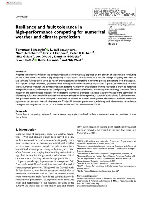 Pdf Resilience And Fault Tolerance In High Performance Computing For