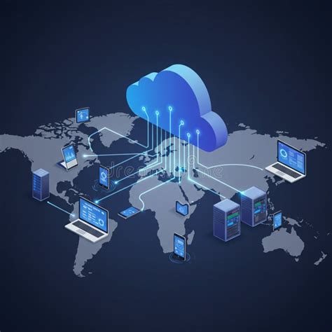 Ai Generated Image Of Cloud Computing With Laptops Servers And World