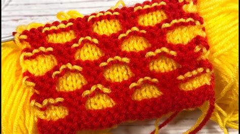 Узоры спицами Двухцветный узор «Соты Youtube