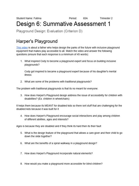 design 6 summative assessment 1 playground design evaluation criterion