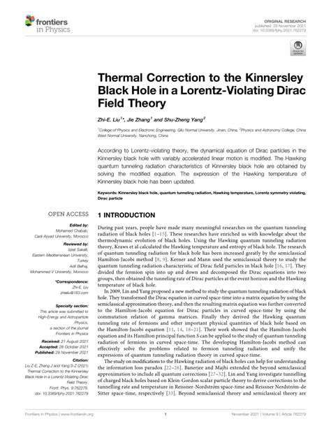 Pdf Thermal Correction To The Kinnersley Black Hole In A Lorentz
