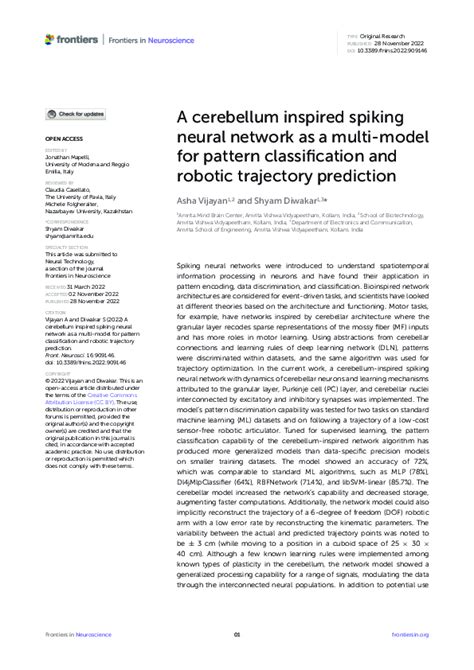 Pdf A Cerebellum Inspired Spiking Neural Network As A Multi Model For