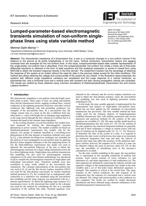 Pdf Lumped Parameter Based Electromagnetic Transients Simulation Of Non Uniform Single Phase