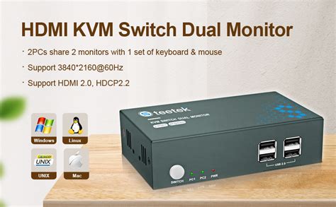 Steetek Kvm Switch Dual Monitor Hdmi Uhd 4k60hz 4 Usb 20 Hub Kvm