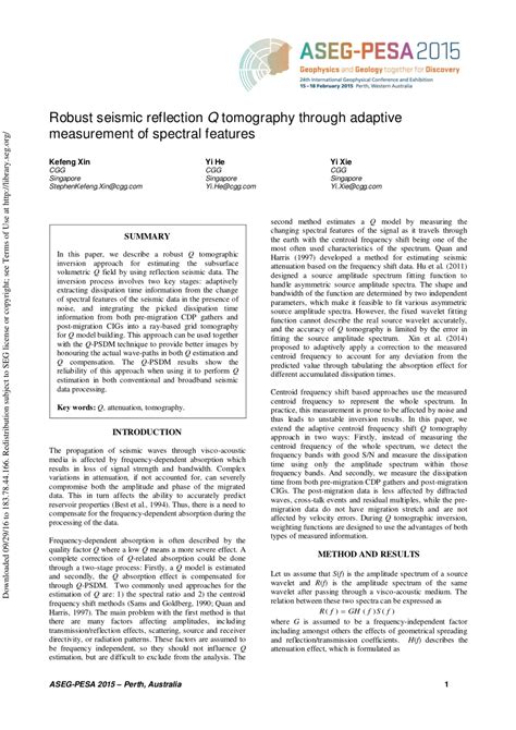 Pdf Robust Seismic Reflection Q Tomography Through Adaptive Measurement Of Spectral Features