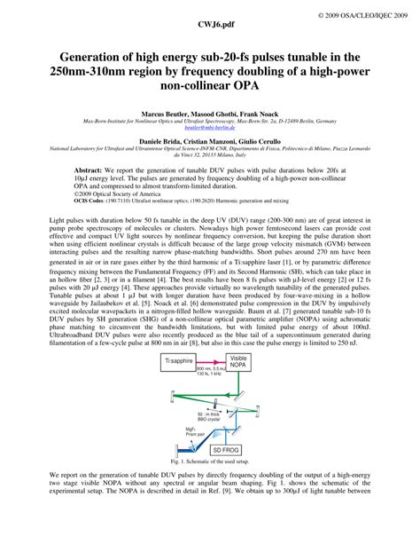 Pdf Generation Of High Energy Sub 20 Fs Pulses Tunable In The 250nm