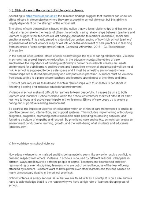 Utew 221 World S View Ix Ethic Of Care In The Context Of