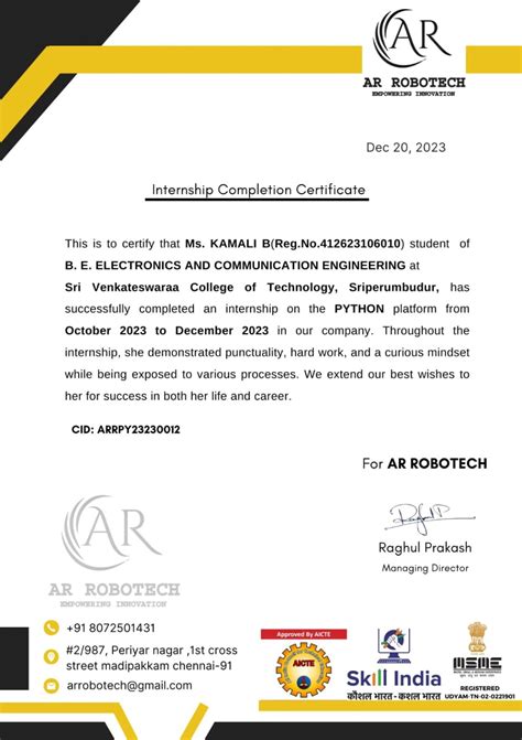 Raghul Prakash On Linkedin Teamarrobotech Internshipsuccess