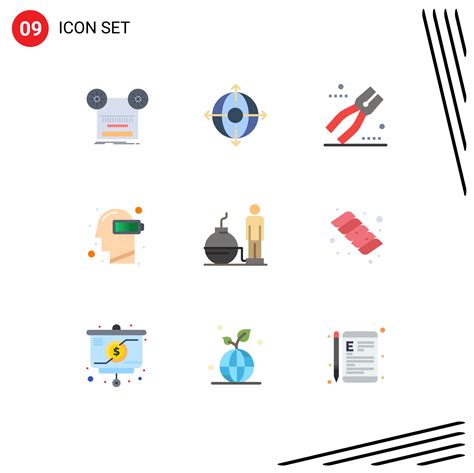 Group Of 9 Modern Flat Colors Set For Mind Low Product Exhaustion Tool Editable Vector Design