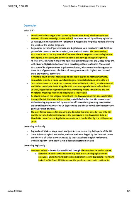 Devolution Revision Notes For Exam Devolution What Is It Devolution Is The Delegation Of