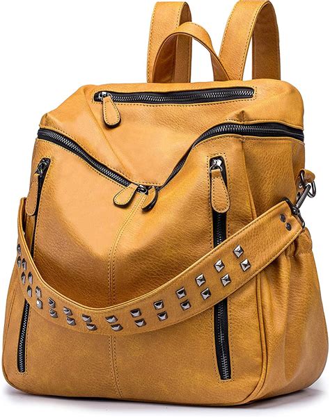 Toasted Yellow Faux Leather Convertible Backpack In 2024 Womens