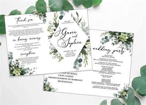 Editable Greenery Wedding Program Booklet Template Diy Wowtemp