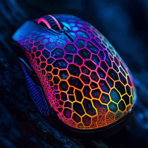 Colorful Gaming Mouse With Honeycomb Design And Led Lights In A Dark
