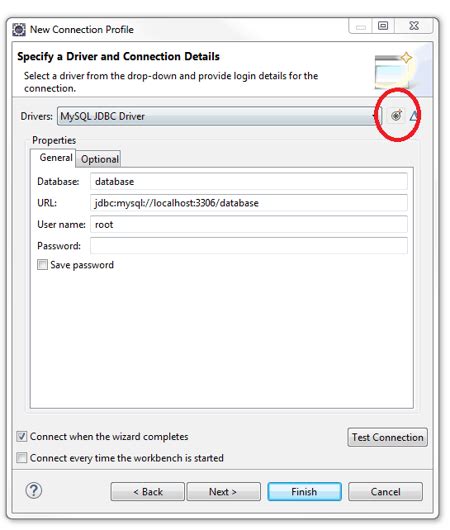 configure database connection in eclipse admfactory