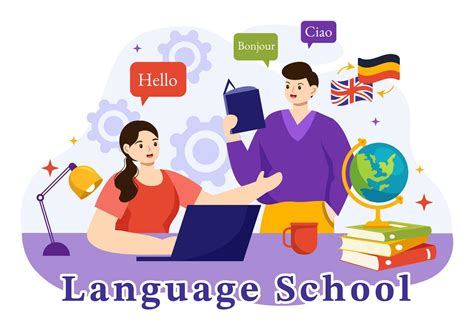 Language School Vector Illustration Of Online Learning Courses