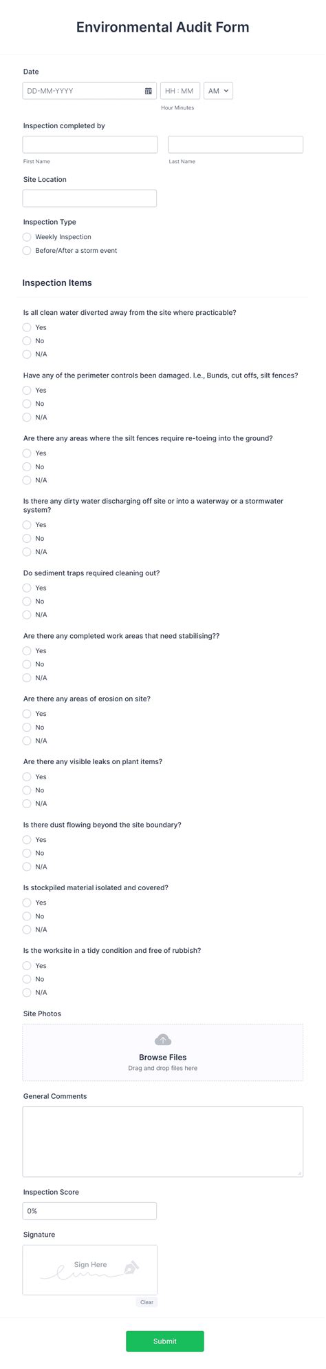 Environmental Audit Form Template Jotform