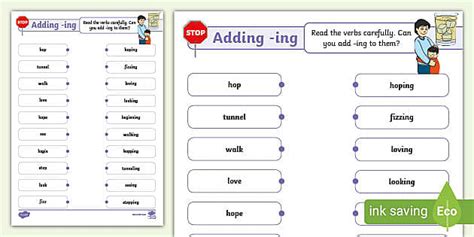 Adding Ing Worksheet Hecho Por Educadores Twinkl