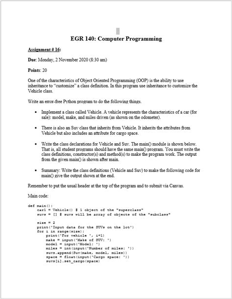 Solved Egr 140 Computer Programming Assignment 16 Due