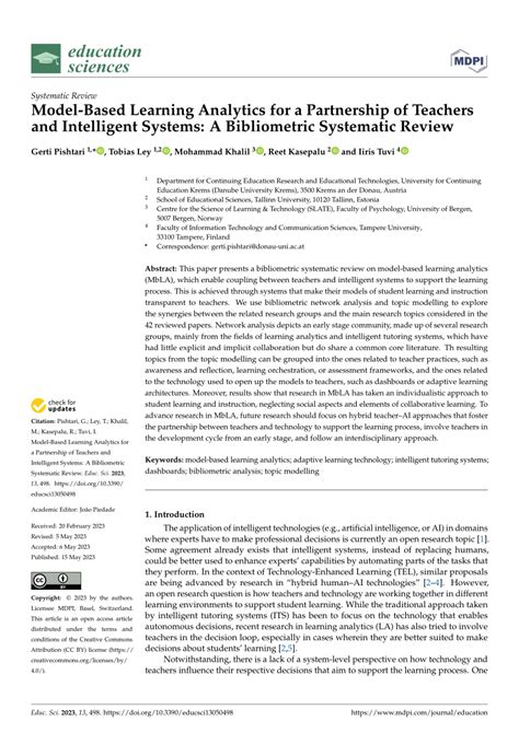 Pdf Model Based Learning Analytics For A Partnership Of Teachers And Intelligent Systems A