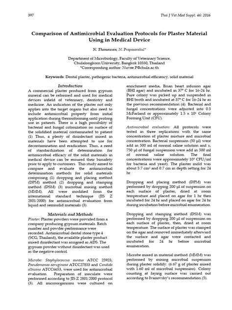 comparison of antimicrobial evaluation protocols for plaster material