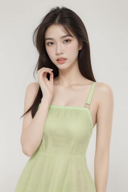 Premium Ai Image A Model Wearing A Green Bra With A Pink Lip