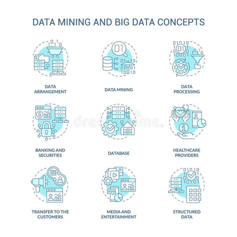 Data Mining And Big Data Turquoise Concept Icons Set Stock Vector Illustration Of Arrangement