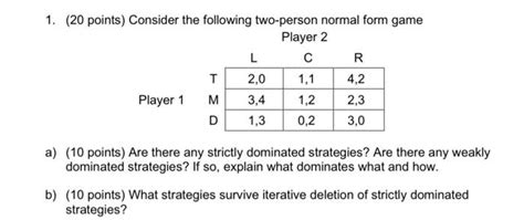 solved 1 20 points consider the following two person