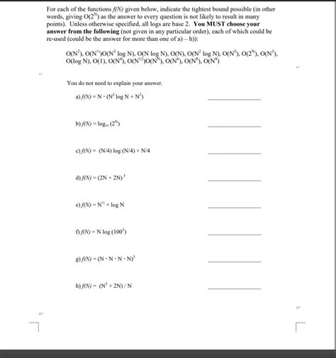 Solved For Each Of The Functions F N Given Below Indicate Chegg Com