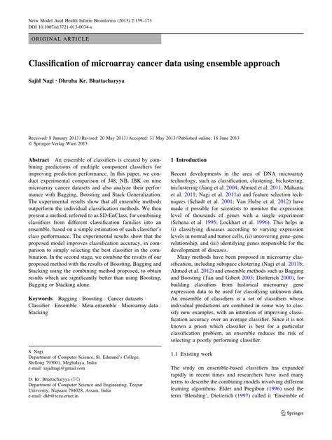 Pdf Classification Of Microarray Cancer Data Using Ensemble Approach