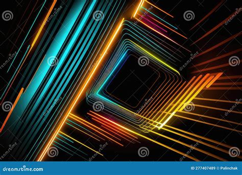 Abstract Lines In Bright Neon Colors On Black Background Stock