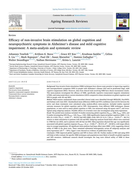 Pdf Efficacy Of Non‐invasive Brain Stimulation On Global Cognition In