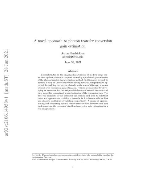 Pdf A Novel Approach To Photon Transfer Conversion Gain Estimation