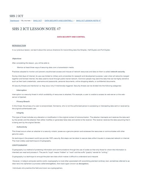 Ict 2 Shs 2 Ict Lesson Note 47 Pdf Cryptography Encryption